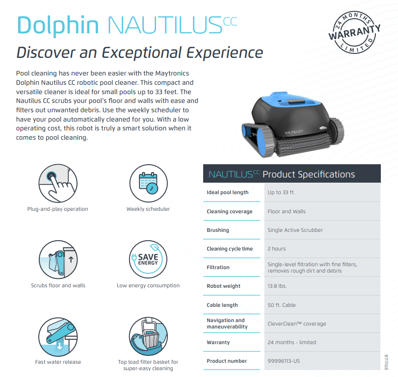 MAYTRONICS Dolphin Nautilus CC Robotic Pool Cleaner 99996113-US ...